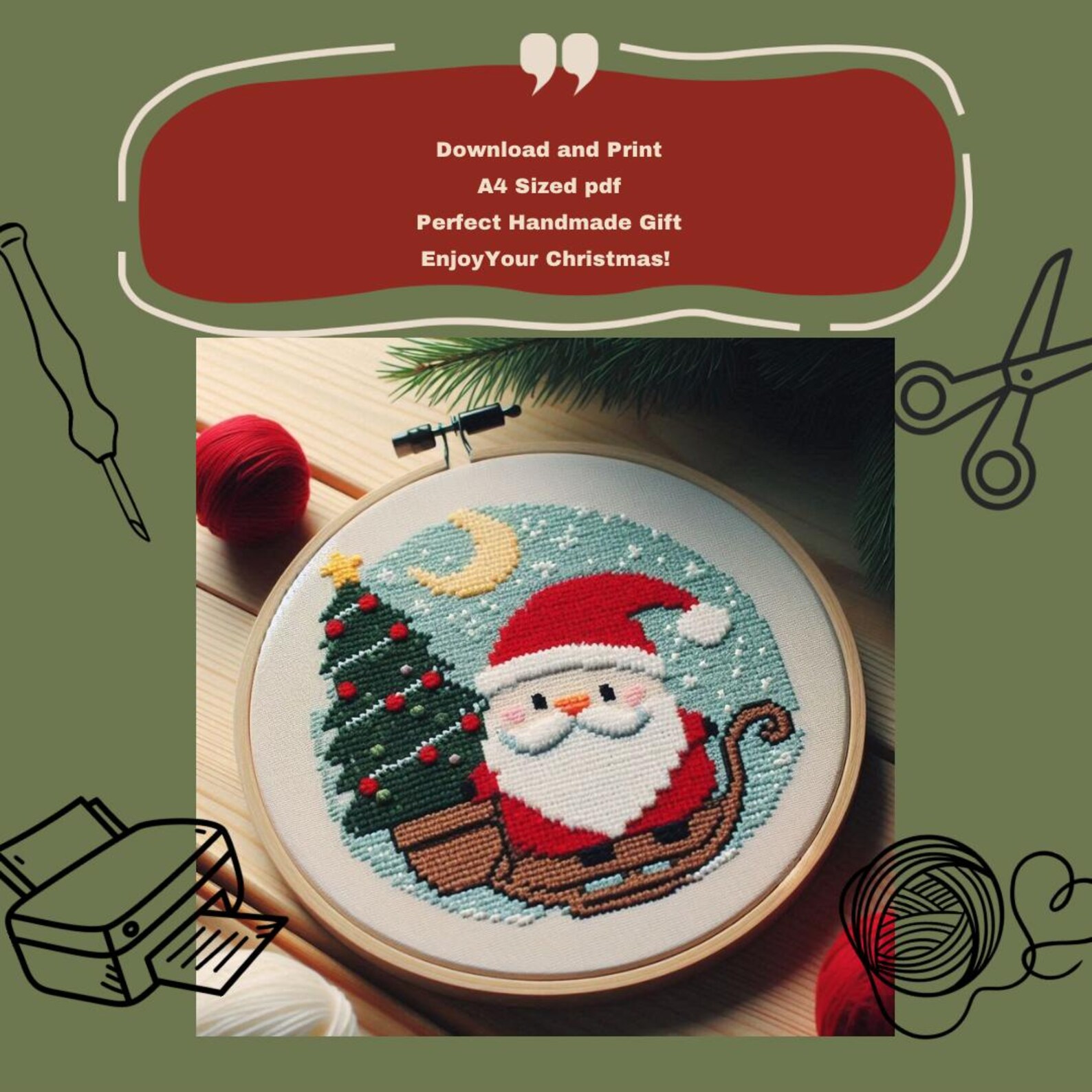 Printable Christmas Punch Needle Pattern A4 Size - Etsy