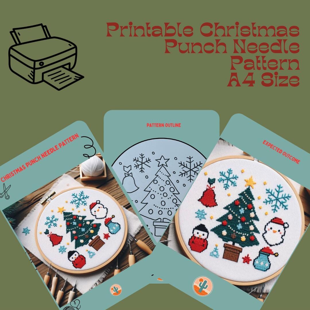 Printable Christmas Punch Needle Pattern A4 Size - Etsy