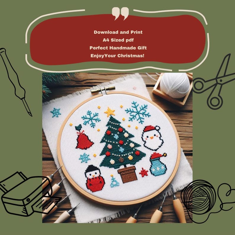 Printable Christmas Punch Needle Pattern A4 Size - Etsy