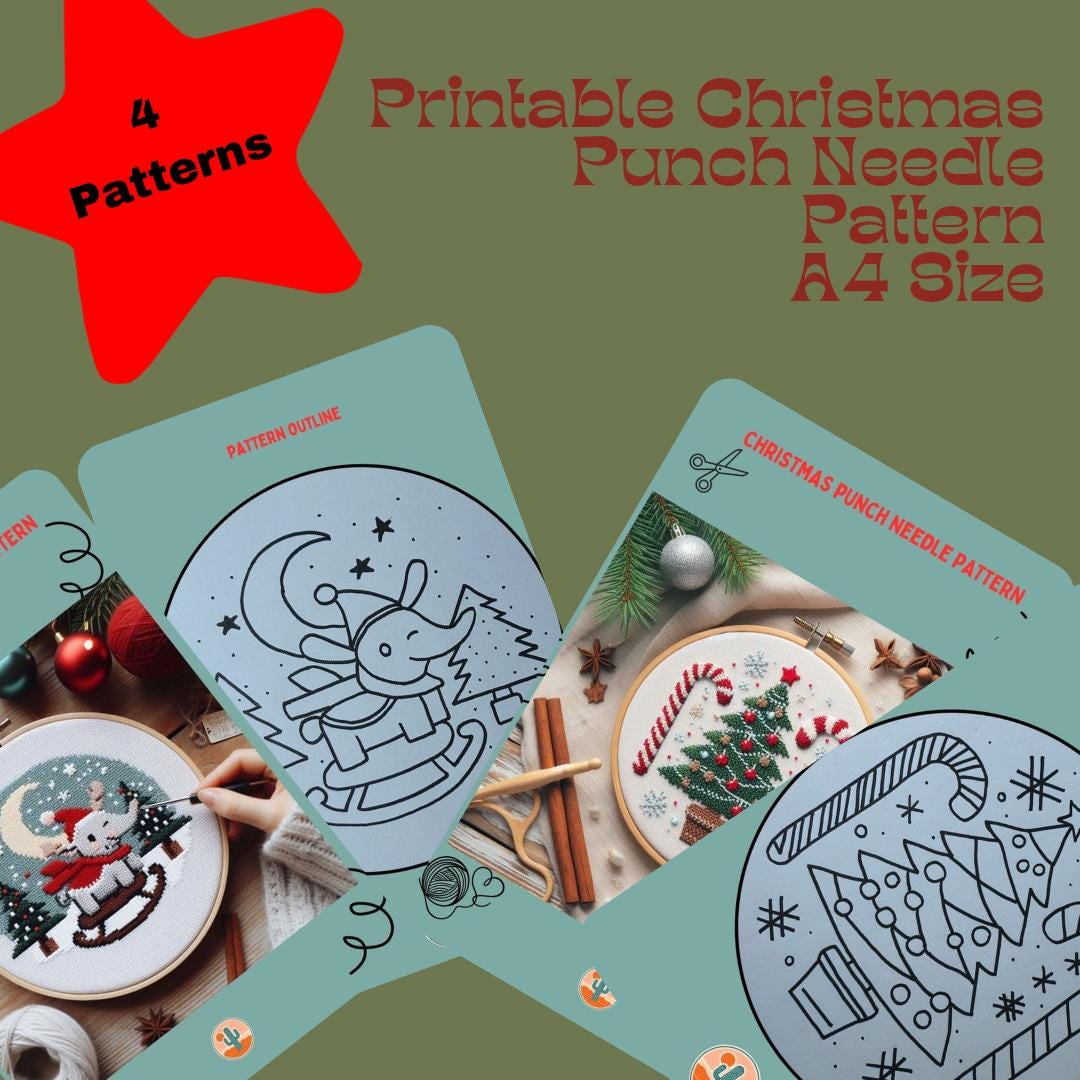 Printable Christmas Punch Needle Pattern A4 Size - Etsy