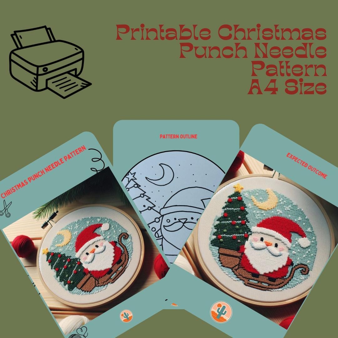 Printable Christmas Punch Needle Pattern A4 Size - Etsy