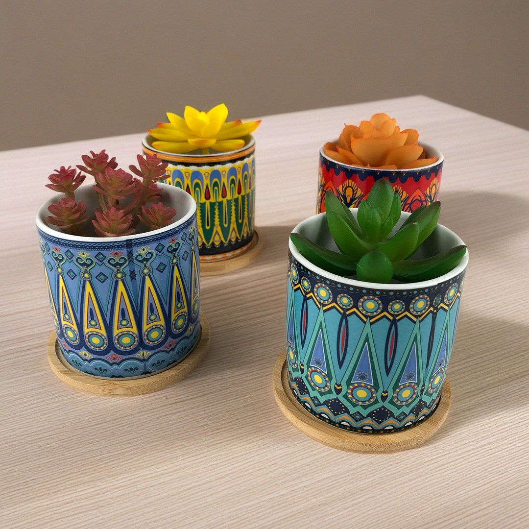 Mini Ceramic Flower Pots, Mandala Pattern Flower Pots, Succulent Flower ...