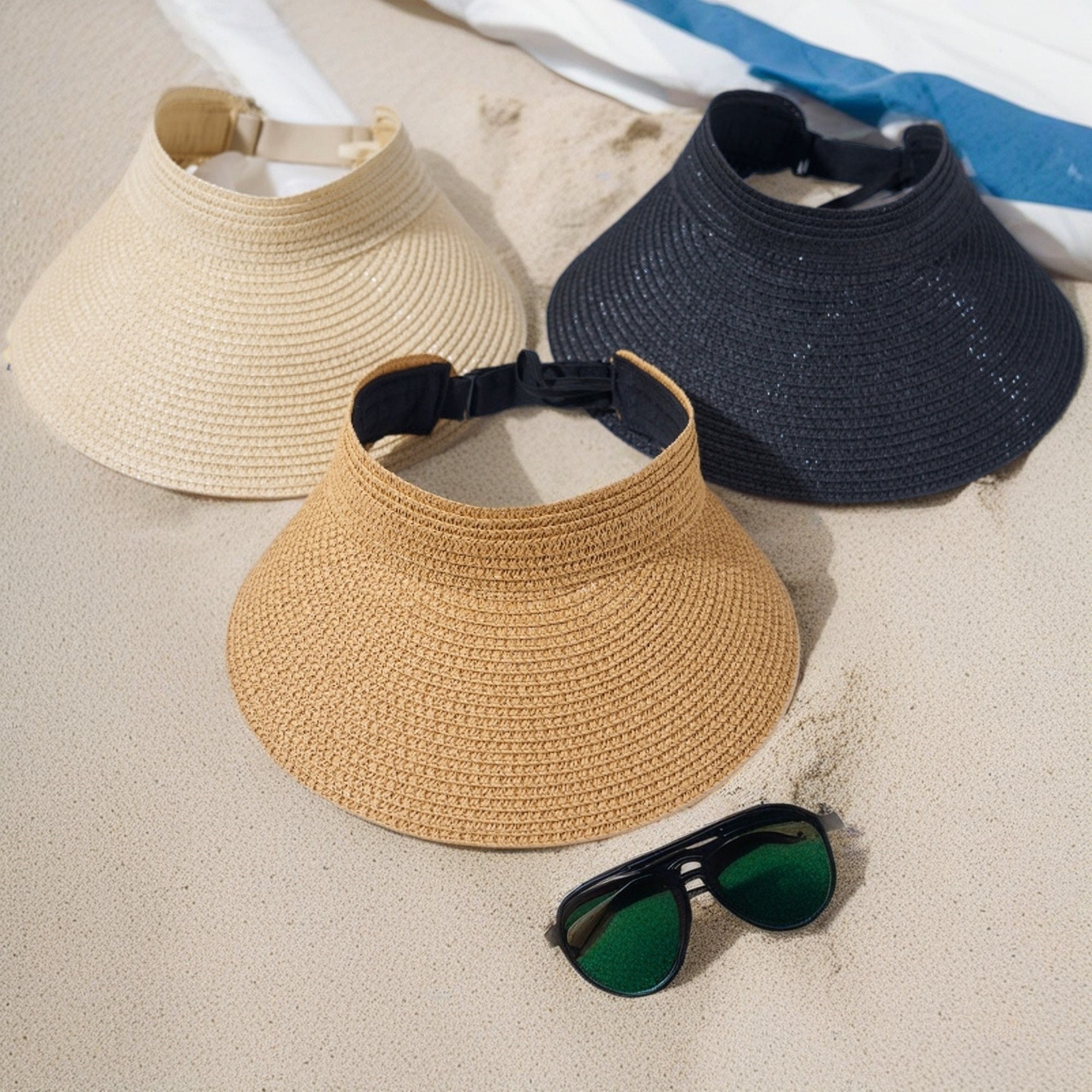 Straw Beach Sun Hat, Straw Hat Sun Visor, Summer Large Brim Straw Sun ...