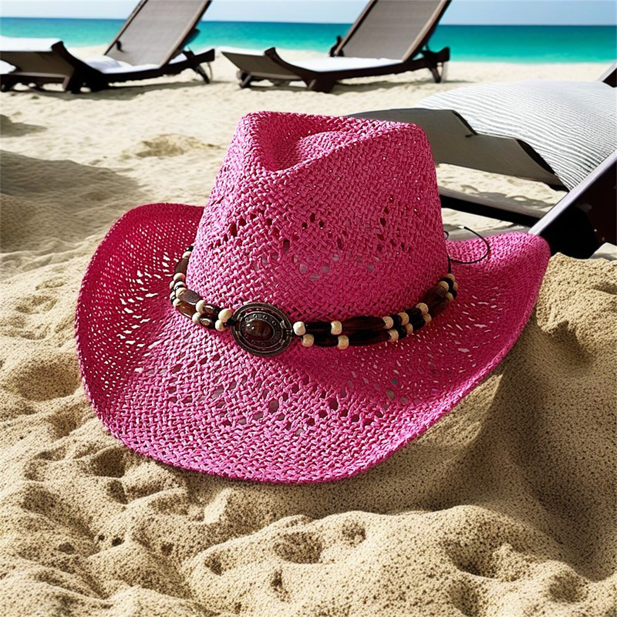 Solid Color Straw Cowboy Hat, Classic Cowboy Straw Hat, Outdoor Travel ...