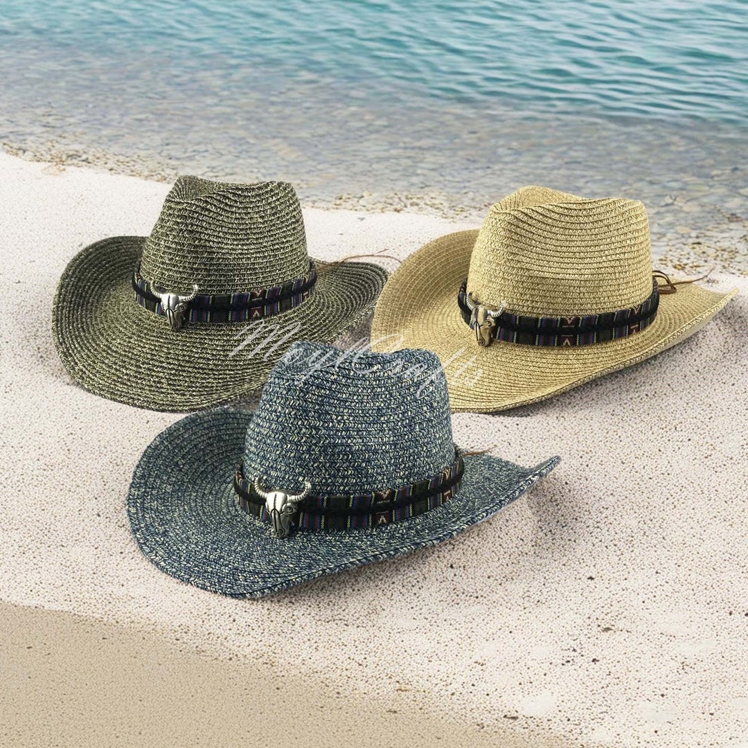 Classic Straw Cowboy Hat, Papyrus Cowboy Hat, Summer Woven Hat, Outdoor ...