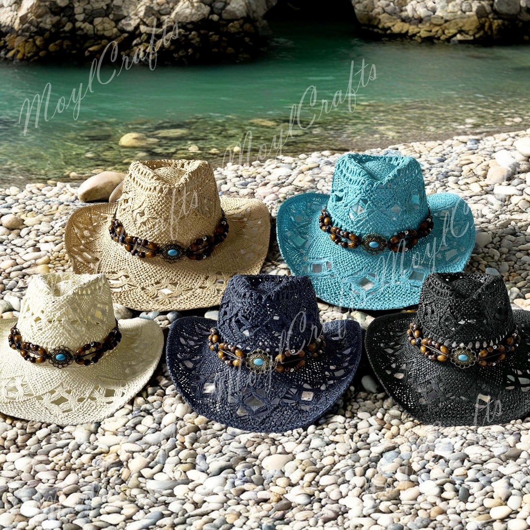 Western Cowboy Sun Hat, Summer Cowboy Hat, Paper Straw Cowboy Hat, Sun ...