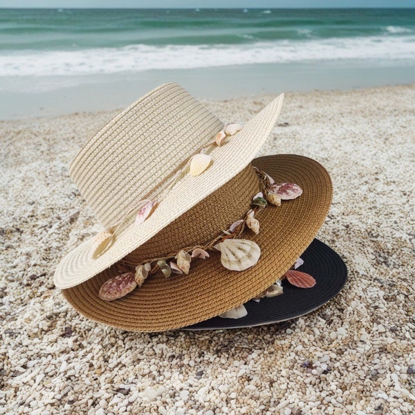 Flat Brim Straw Hat - Etsy
