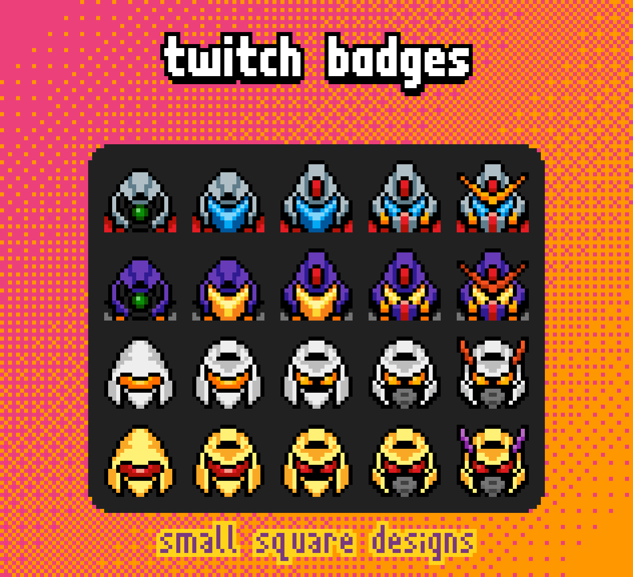 Mecha Twitch Sub Badges, Pixel Art Super Robot Bit Badges, Premade ...
