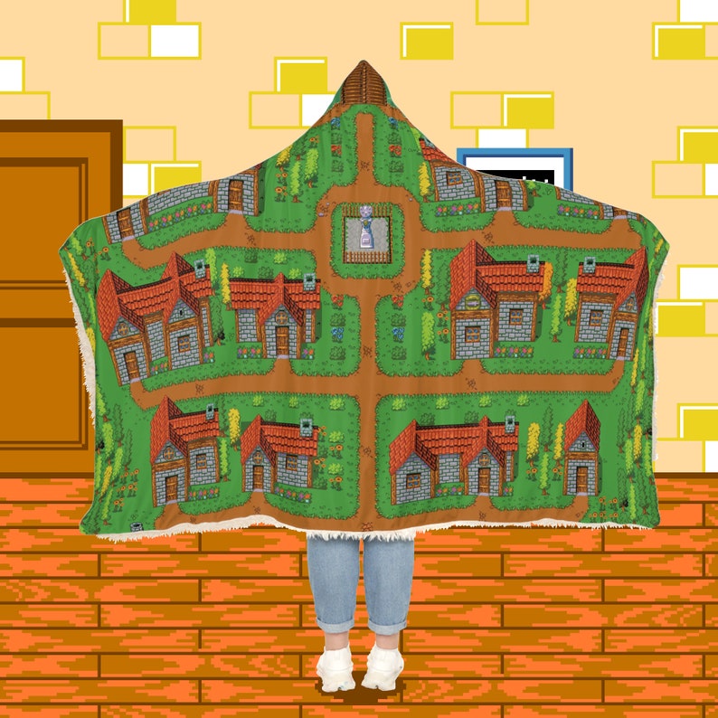 16-bit RPG Town Hooded Blanket, Pixel Art Town Hooded Cloak, Retro RPG ...