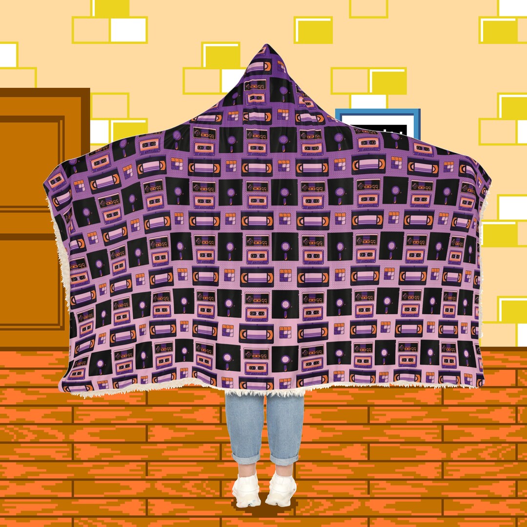 8-bit Retro Art Hooded Blanket, Pixel Art Retro Gadgets/objects Hooded ...