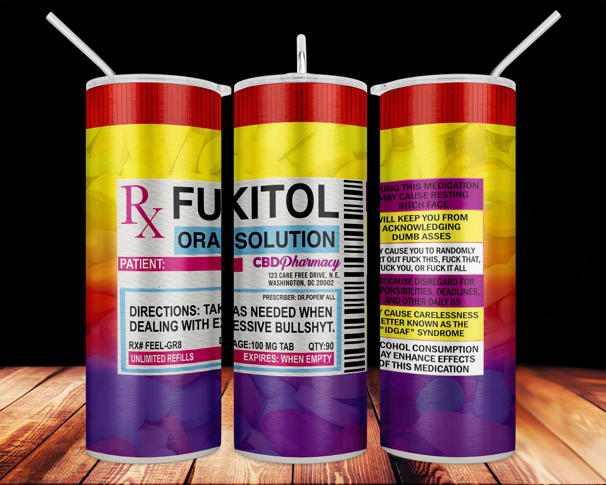 Bundle Fukitol Prescription Funny 20oz Skinny Tumbler Wrap, Seamless ...