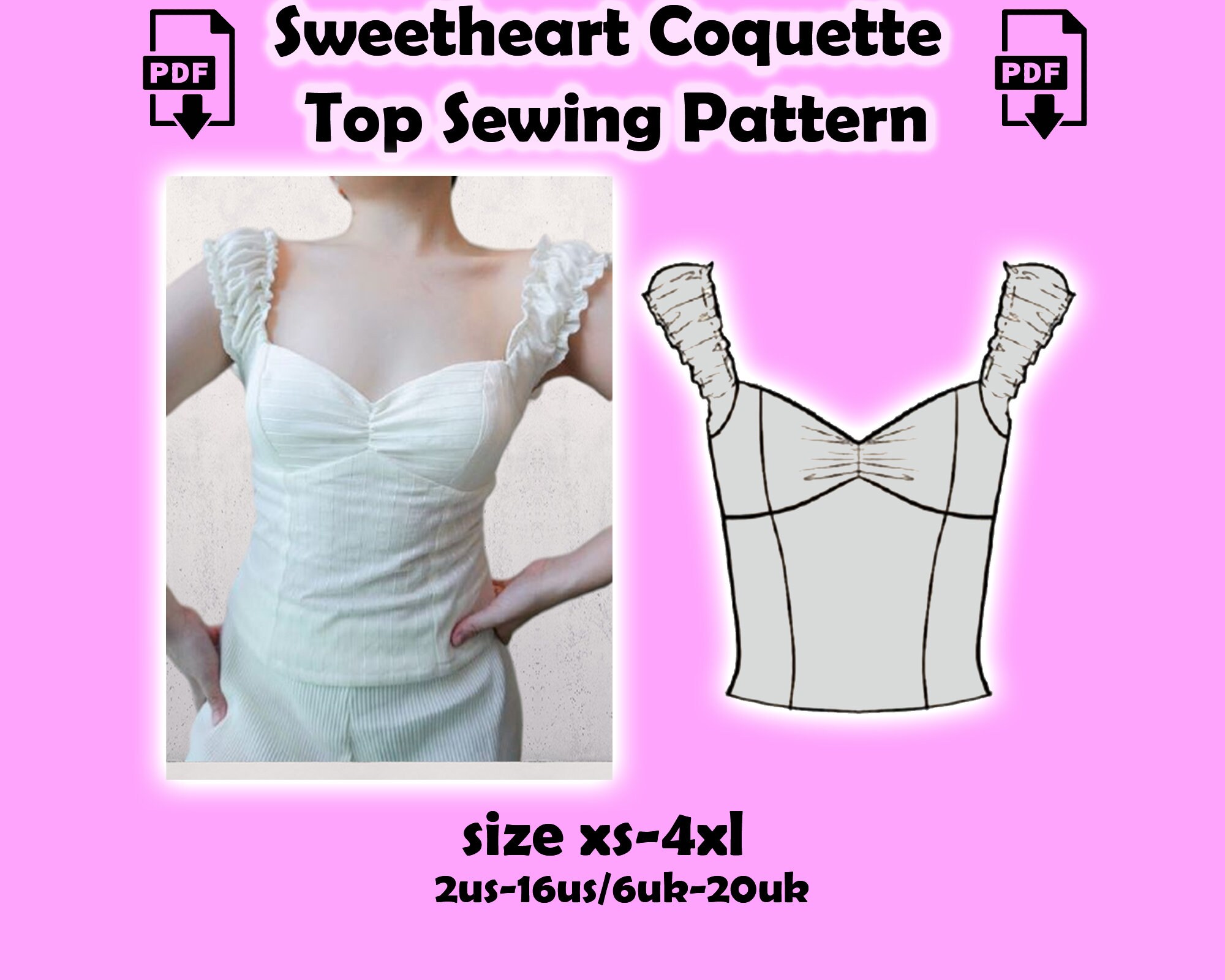 Sweetheart Coquette Top Sewing Pattern, Top Sewing Pattern, Ruched Top ...