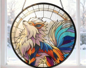 Arcanine Stained Glass Suncatcher Legendary Fire Arcanine Window ...