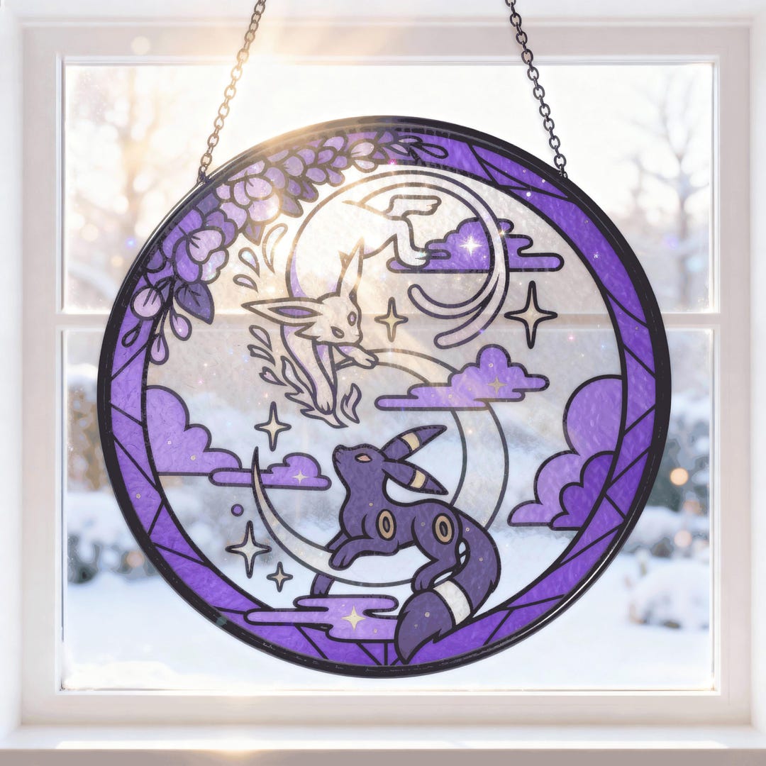 Espeon and Umbreon Moon and Star Stained Glass Window Hanging Espeon ...