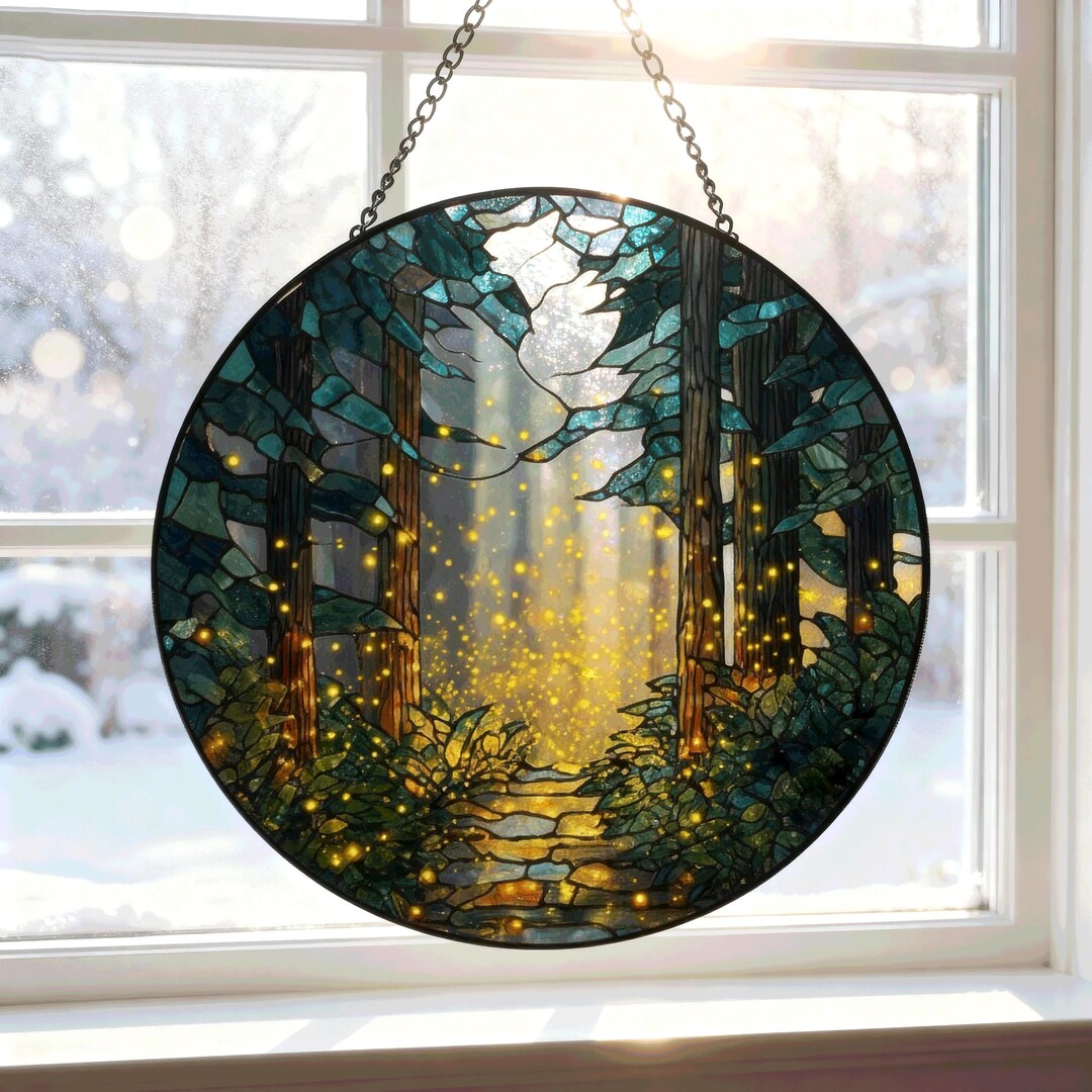Enchanted Forest Firefly Glass Suncatcher, Magical Window Decor Gift ...