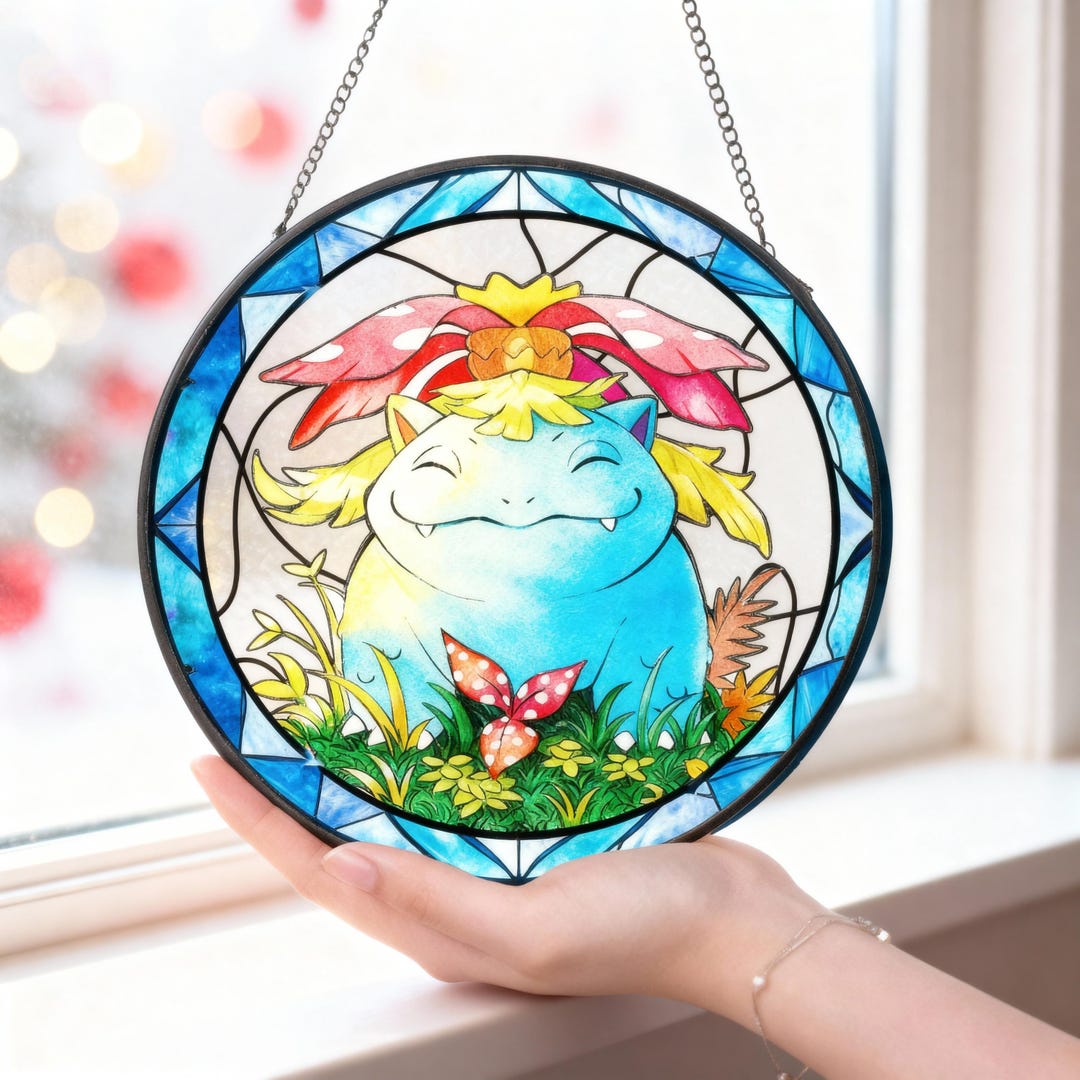 Bulbasaur Stained Glass Suncatcher, Anime Window Hanging, Kids Room ...