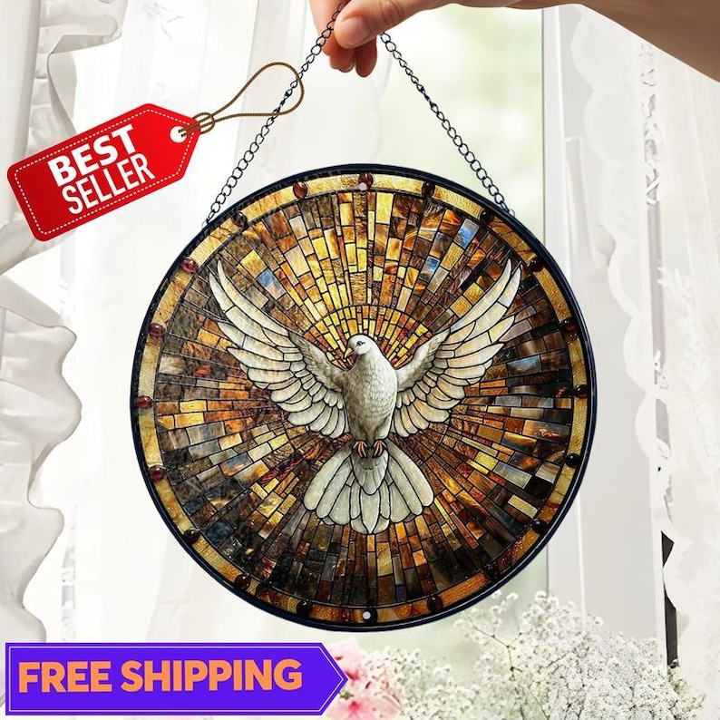 Holy Spirit Dove Suncatcher, Christian Stained Glass Window Panel ...