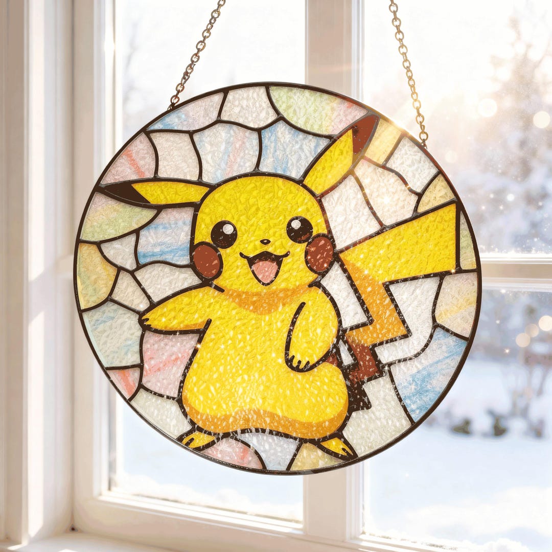Pikachu Stained Glass Suncatcher Pikachu Window Hanging Decor Colorful ...
