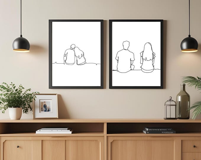 Abstract Couple Line Art Romantic Poster Couple One Line Art Body ...