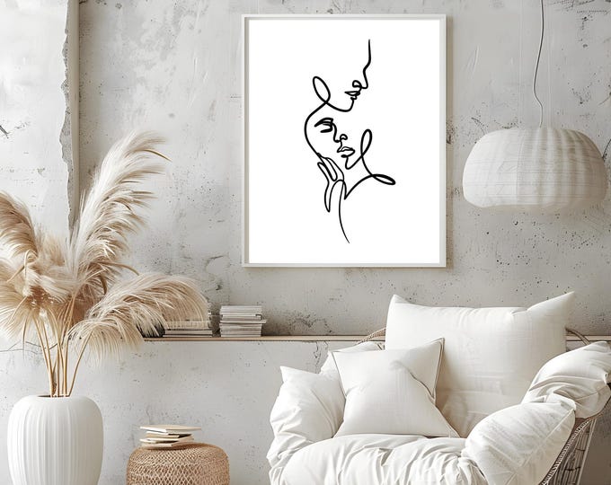 Abstract Couple Line Art Romantic Poster Couple One Line Art Body ...