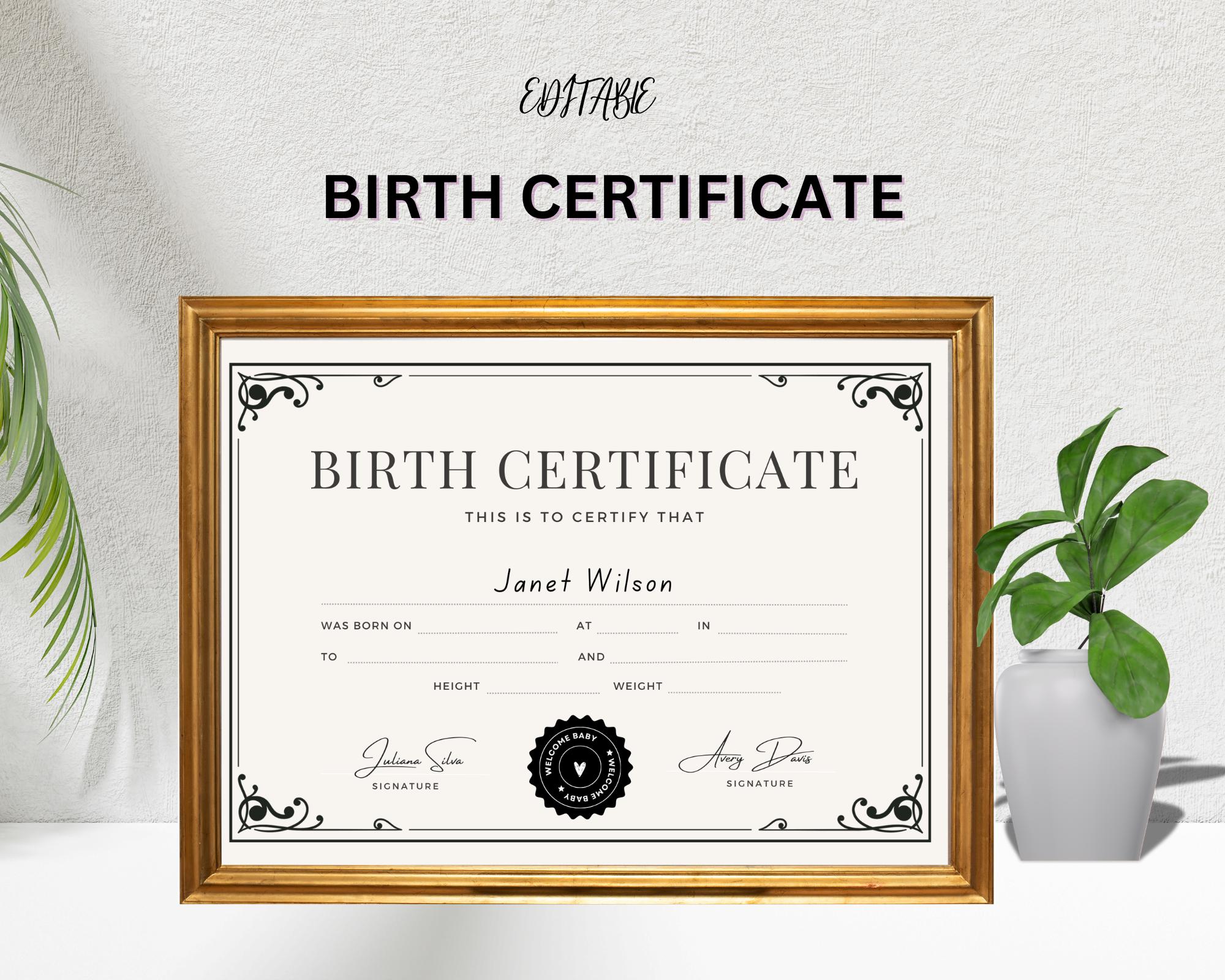 Editable Certificate of Birth Certificate Template, Baby Certificate ...