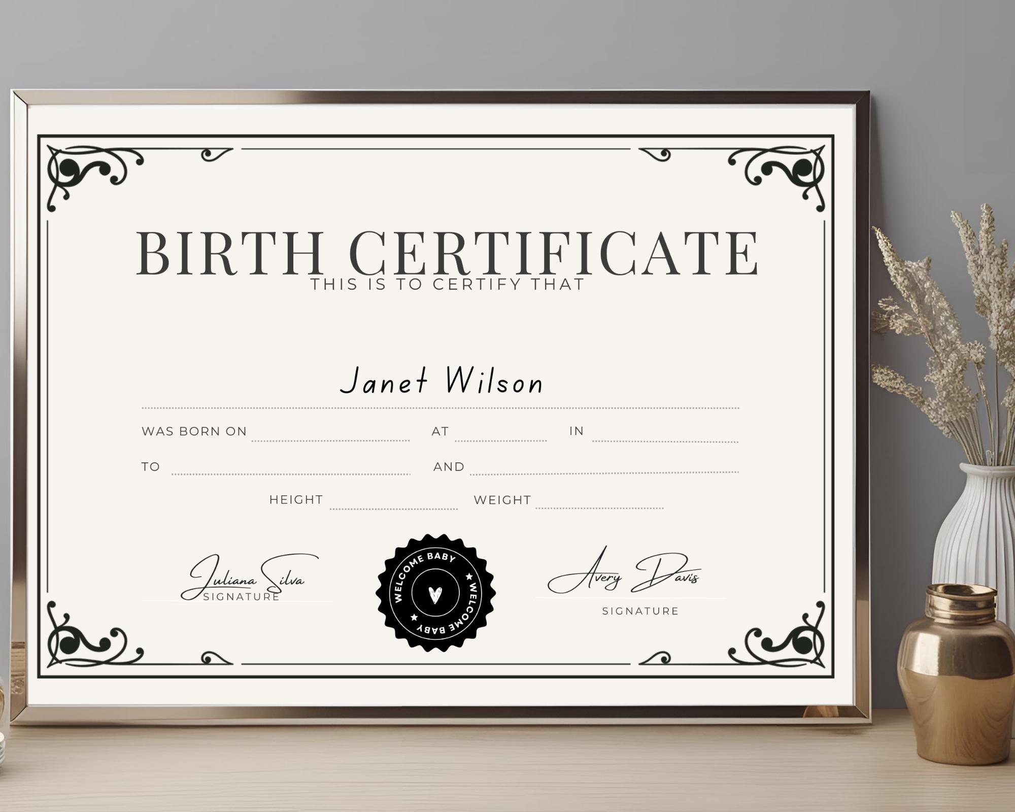 Editable Certificate of Birth Certificate Template, Baby Certificate ...