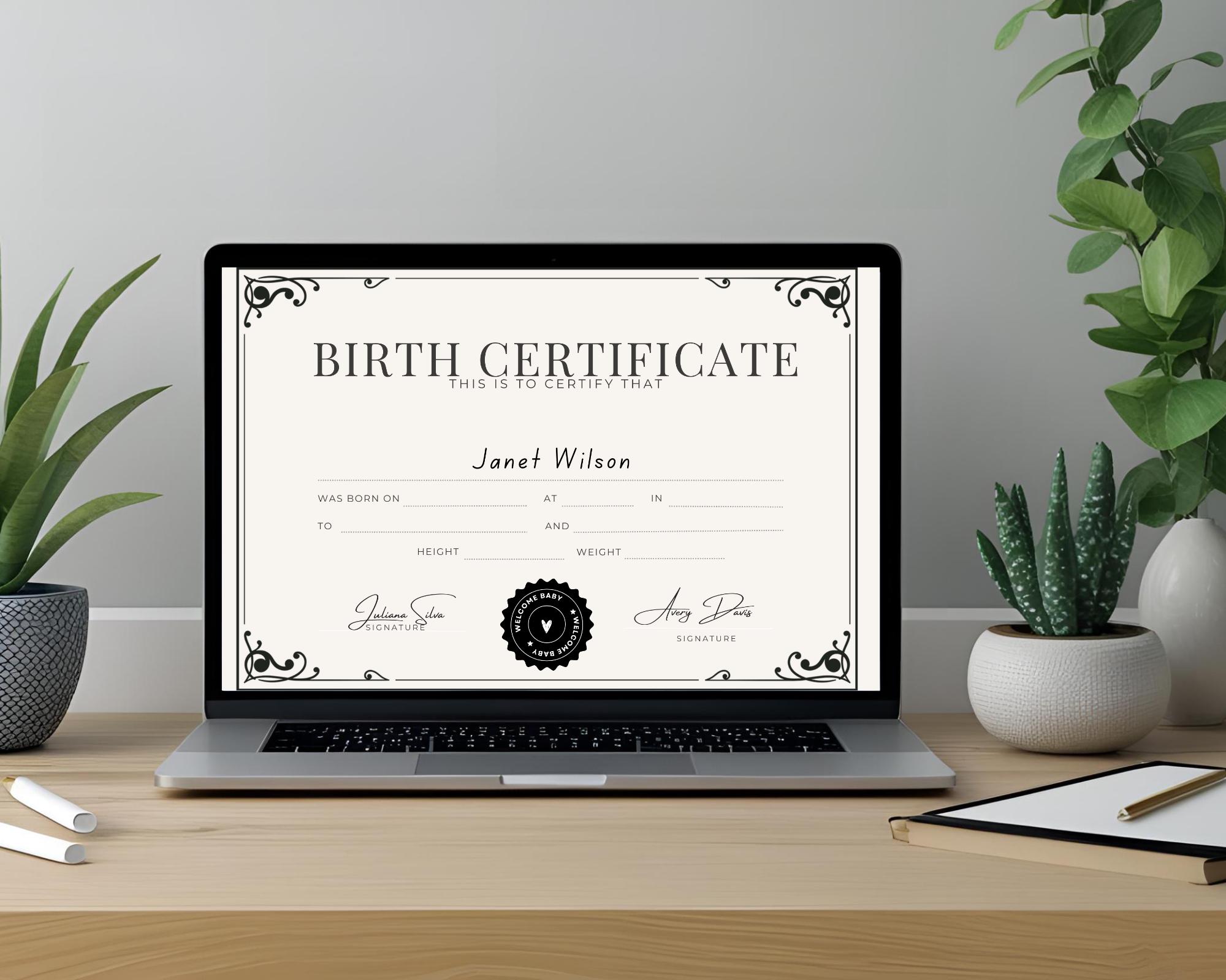 Editable Certificate of Birth Certificate Template, Baby Certificate ...