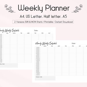 24 Hours Weekly Planner Printable, Minimalist Design Templates, Weekly ...