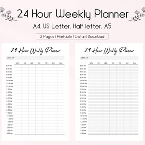 24 Hour Weekly Planner Printable, 24 Hour Weekly Schedule, Weekly ...