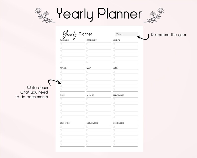 Yearly Planner Printable, Yearly Tasks, Annual Planner Templates ...
