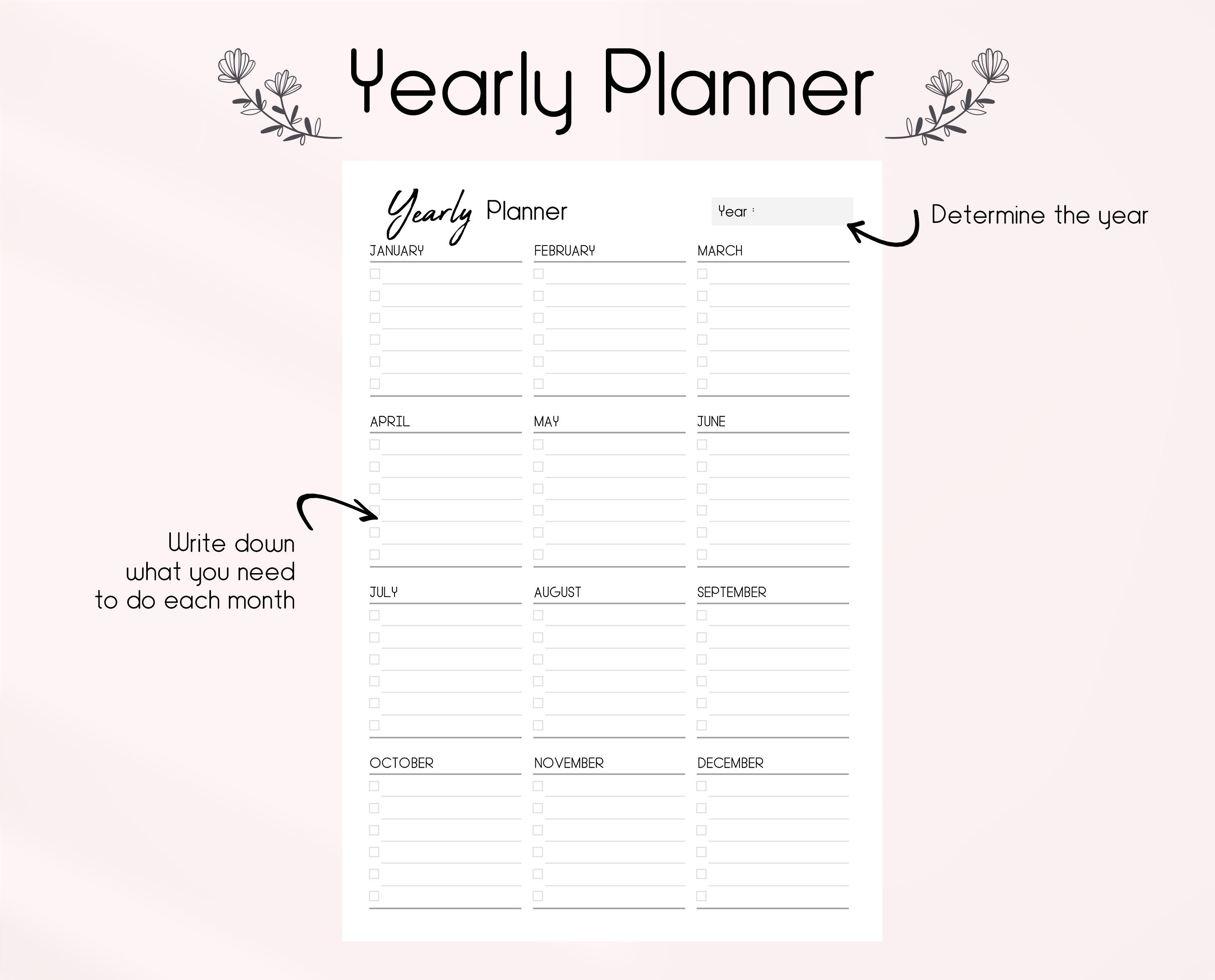 Yearly Planner Printable, Yearly Tasks, Annual Planner Templates ...