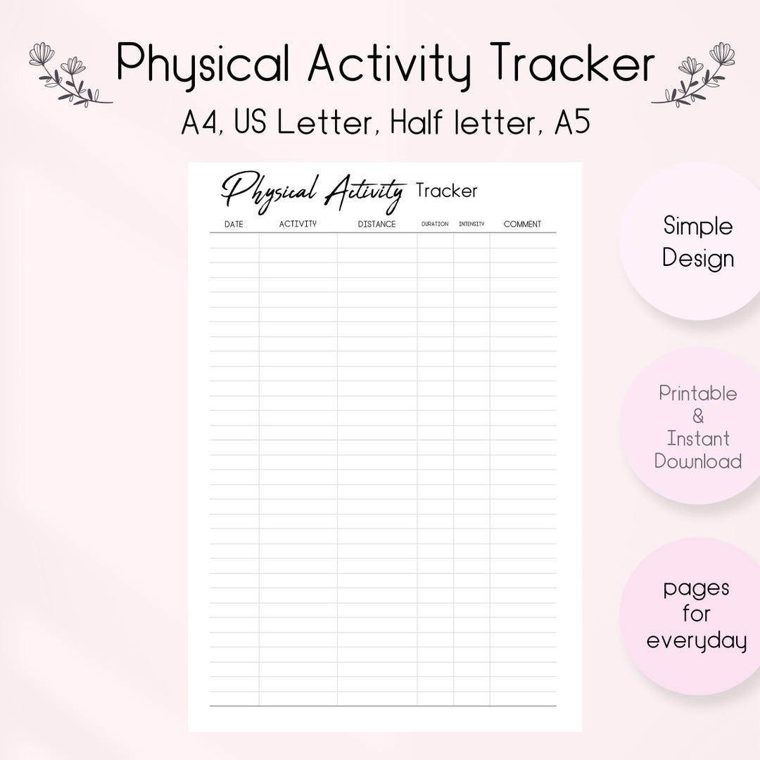 Physical Activity Tracker Printable, Workout Planner, Fitness Workout ...