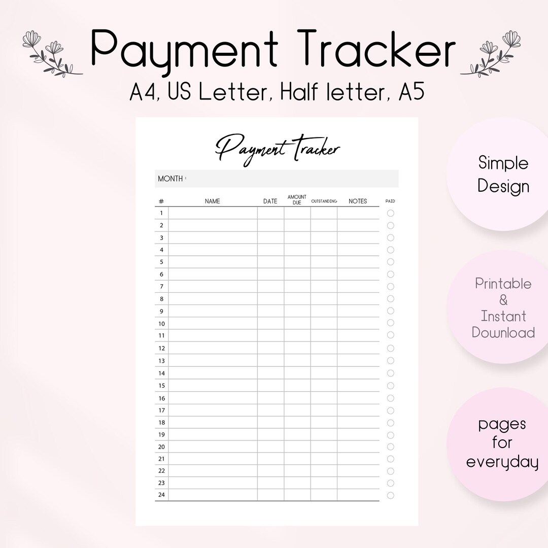 Payment Tracker and Client Payment History Log, Ideal for Small ...