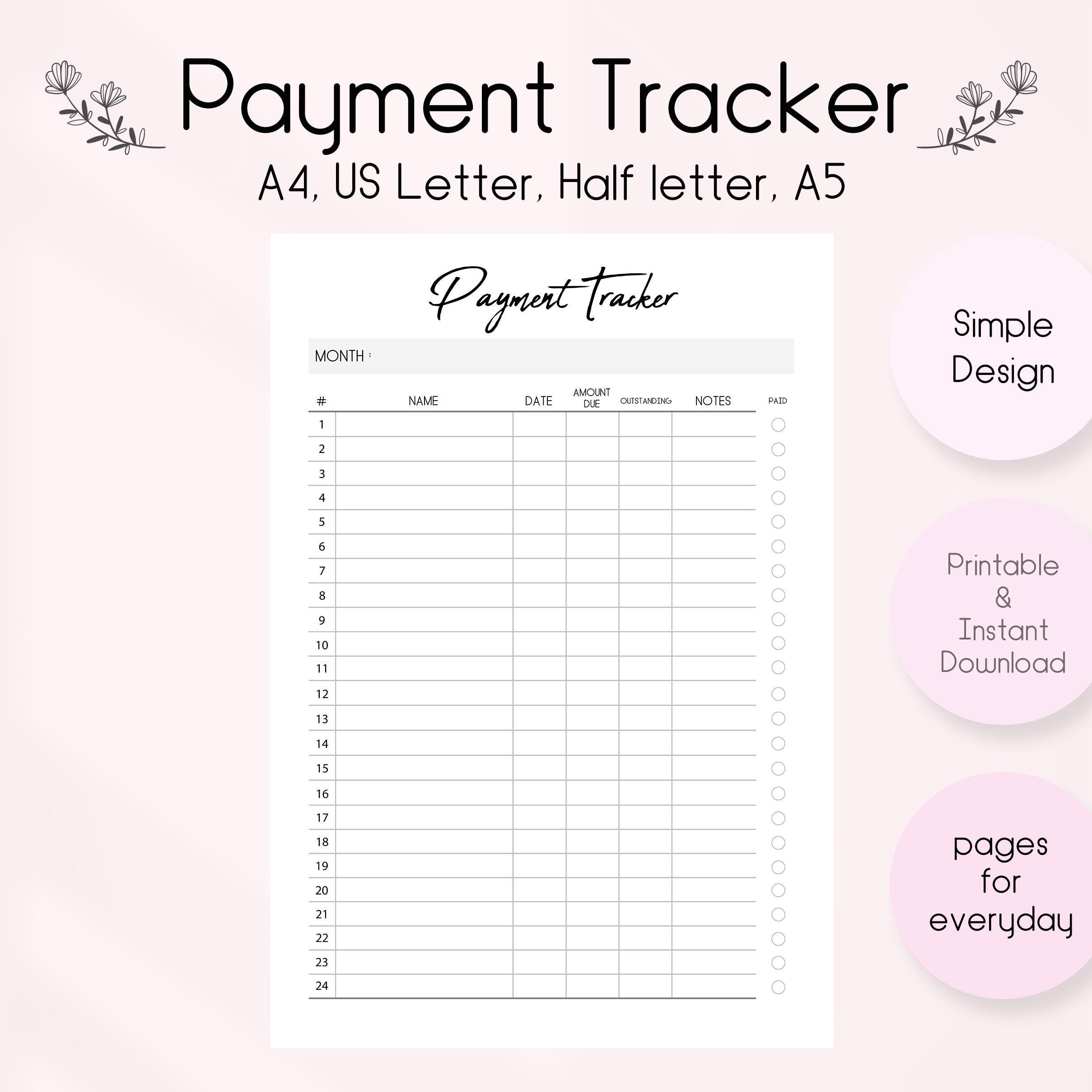Payment Tracker and Client Payment History Log, Ideal for Small ...
