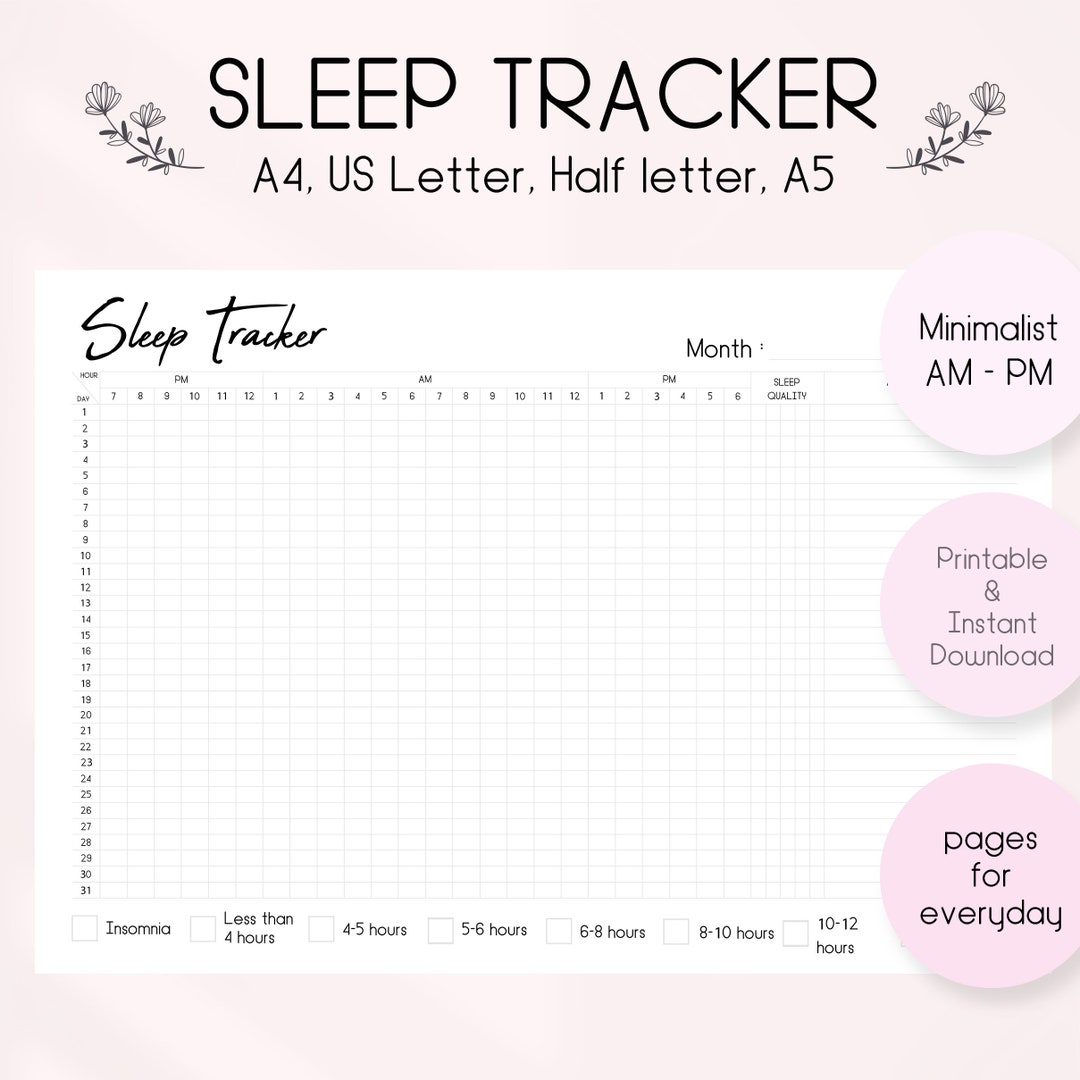 Sleep Tracker Printable, Monthly Sleep Log AM PM, Landscape Templates ...