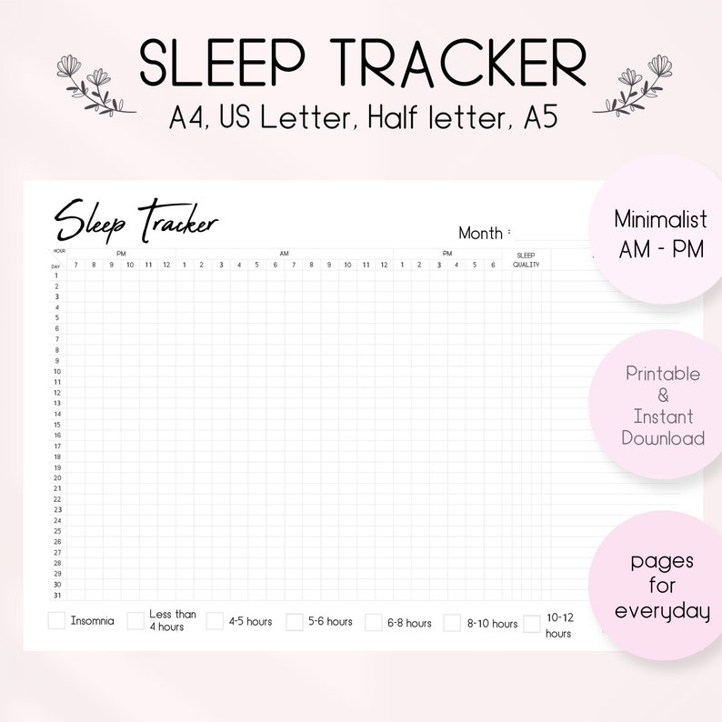 Sleep Tracker Printable, Monthly Sleep Log AM PM, Landscape Templates ...