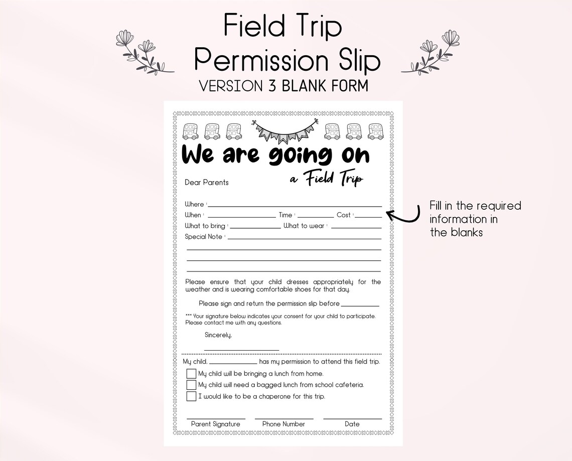 Field Trip Permission Slip Printable, Field Trip Organization ...