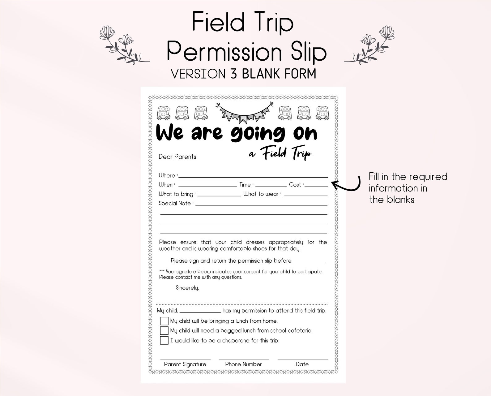 Editable Field Trip Permission Slip: 3-in-1 Printable (PDF Download) - Etsy
