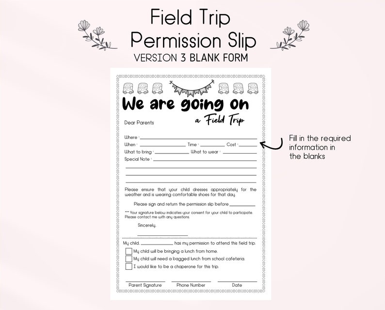 Editable Field Trip Permission Slip: 3-in-1 Printable (PDF Download) - Etsy