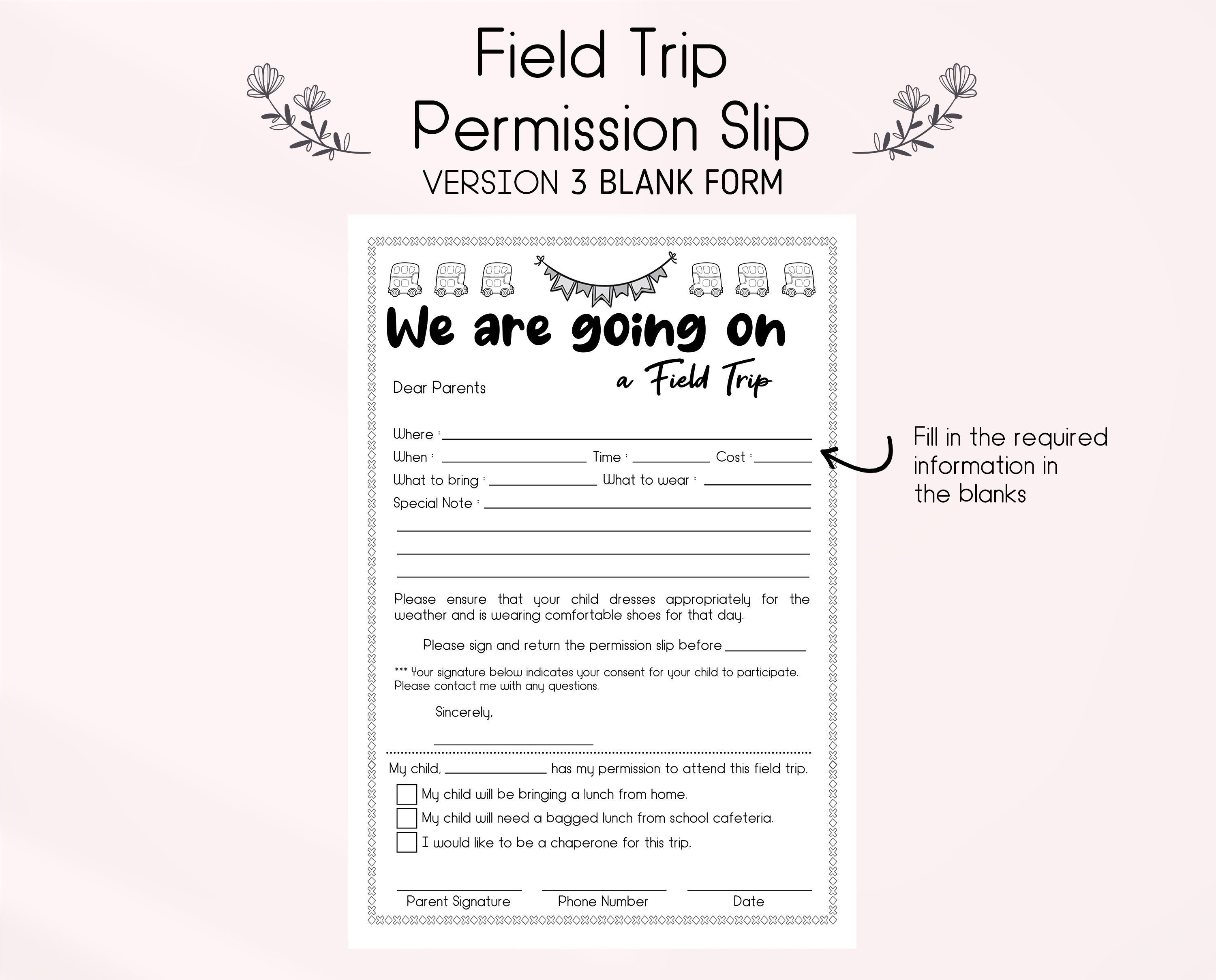 Editable Field Trip Permission Slip: 3-in-1 Printable (PDF Download) - Etsy