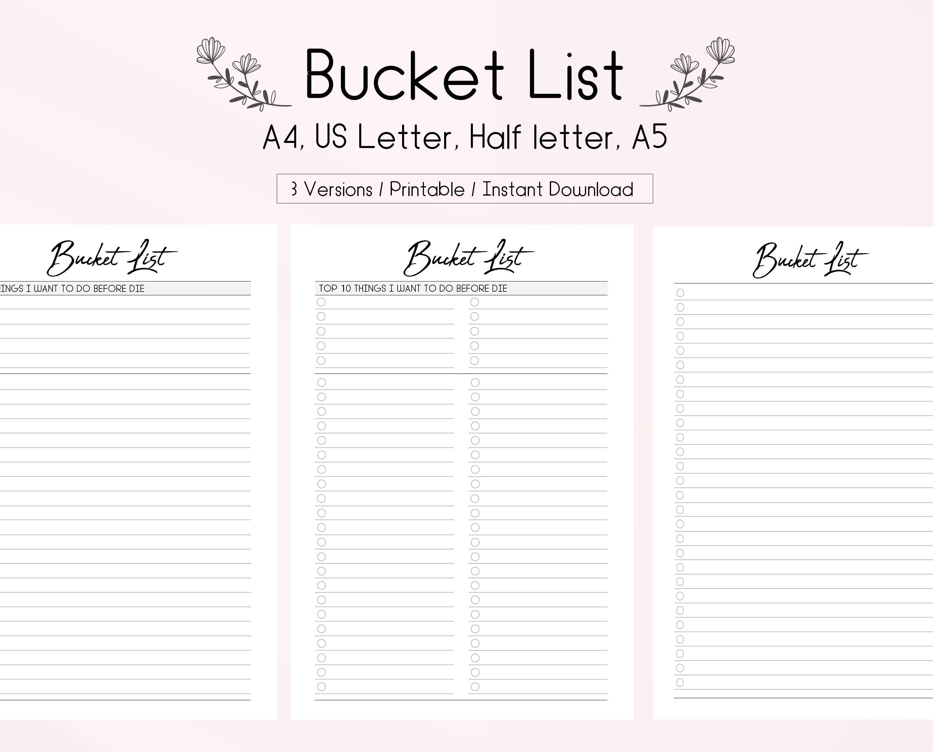 Bucket List Template Printable, to Do List Template, Task Tracker, Life ...