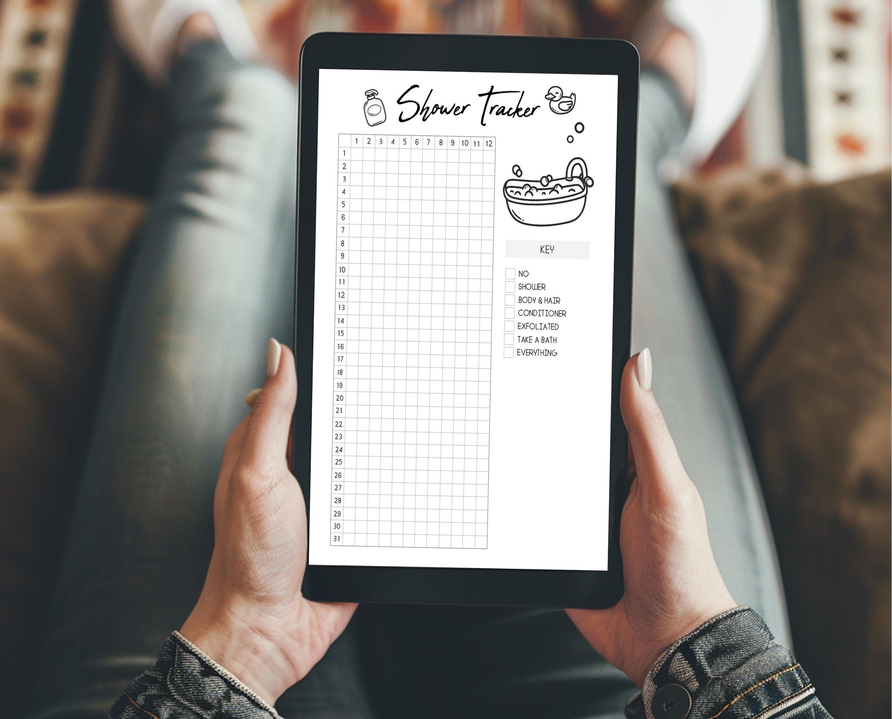 Shower Tracker Printable, Hair Wash Tracker, Hygiene Planner, Trace ...