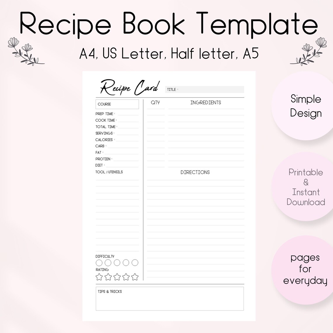 Recipe Book Template, Recipe Cards, Goodnotes Recipe Planner, Editable ...