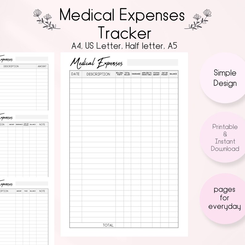 Medical Expenses Tracker Printable, Health Journal, Manage Medical Expenses, Medical Spending ...