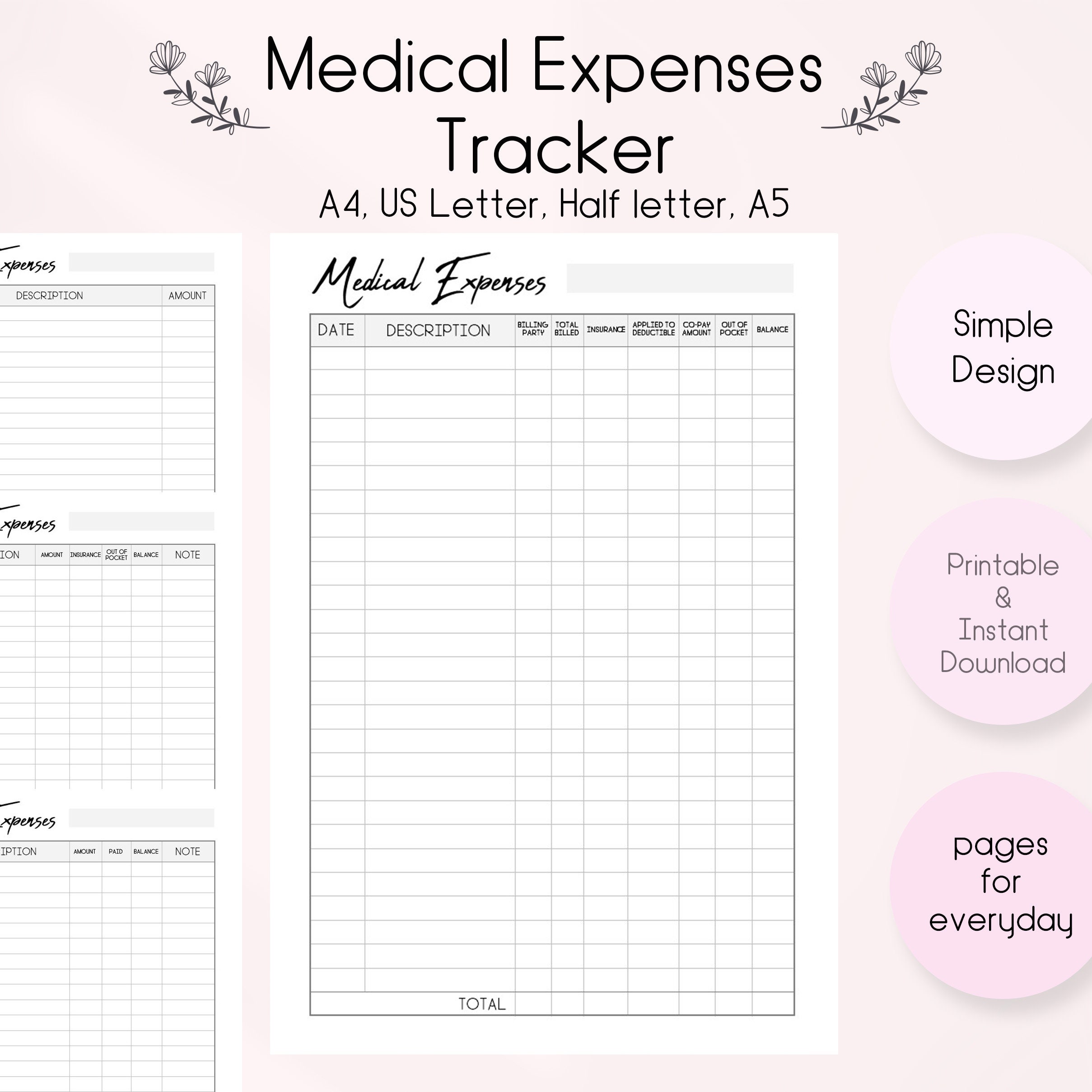 Medical Expenses Tracker Printable, Health Journal, Manage Medical ...