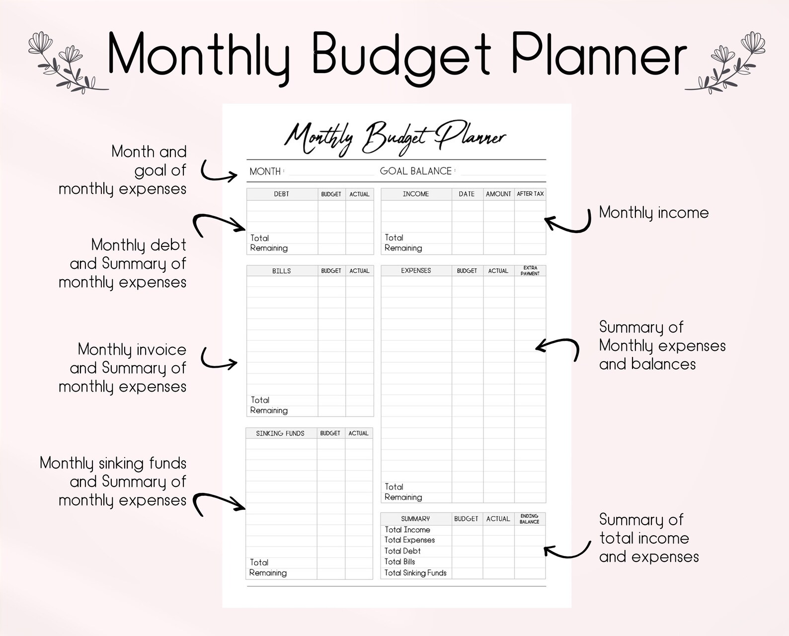 Monthly Budget Planner Printable, Financial Planner Templates, Personal ...