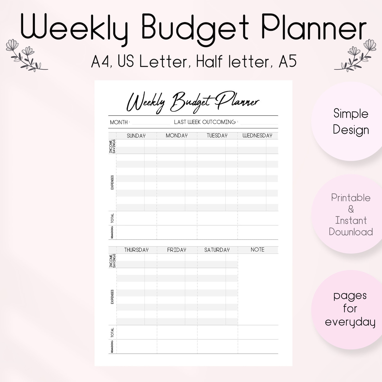 Weekly Budget Planner Printable, Financial Planner Templates, Personal ...
