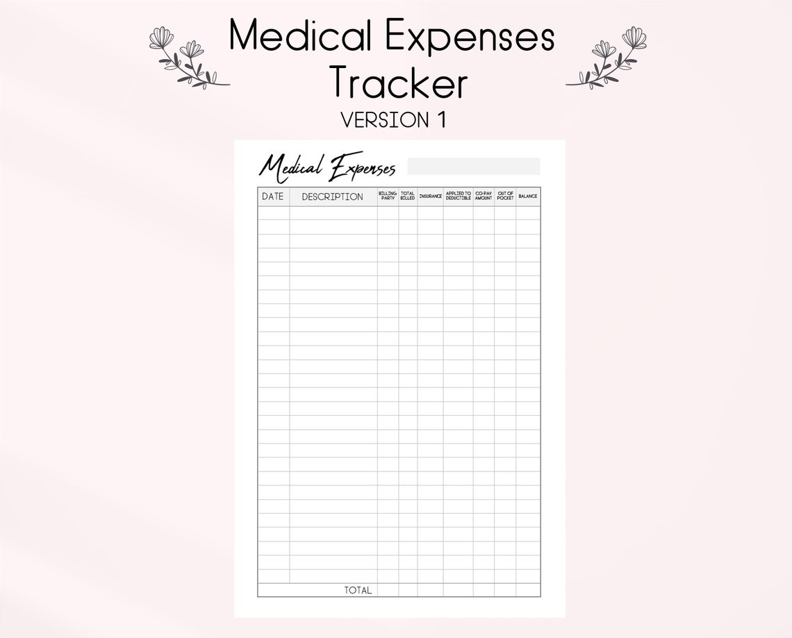 Medical Expenses Tracker Printable, Health Journal, Manage Medical ...