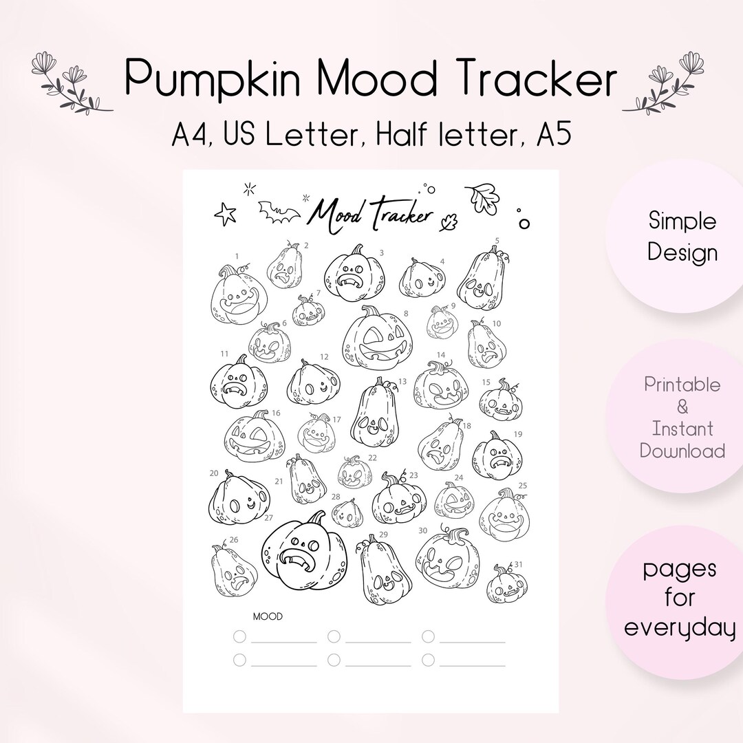 Pumpkin Mood Tracker Printable: Daily & Monthly Anxiety Journal (PDF ...