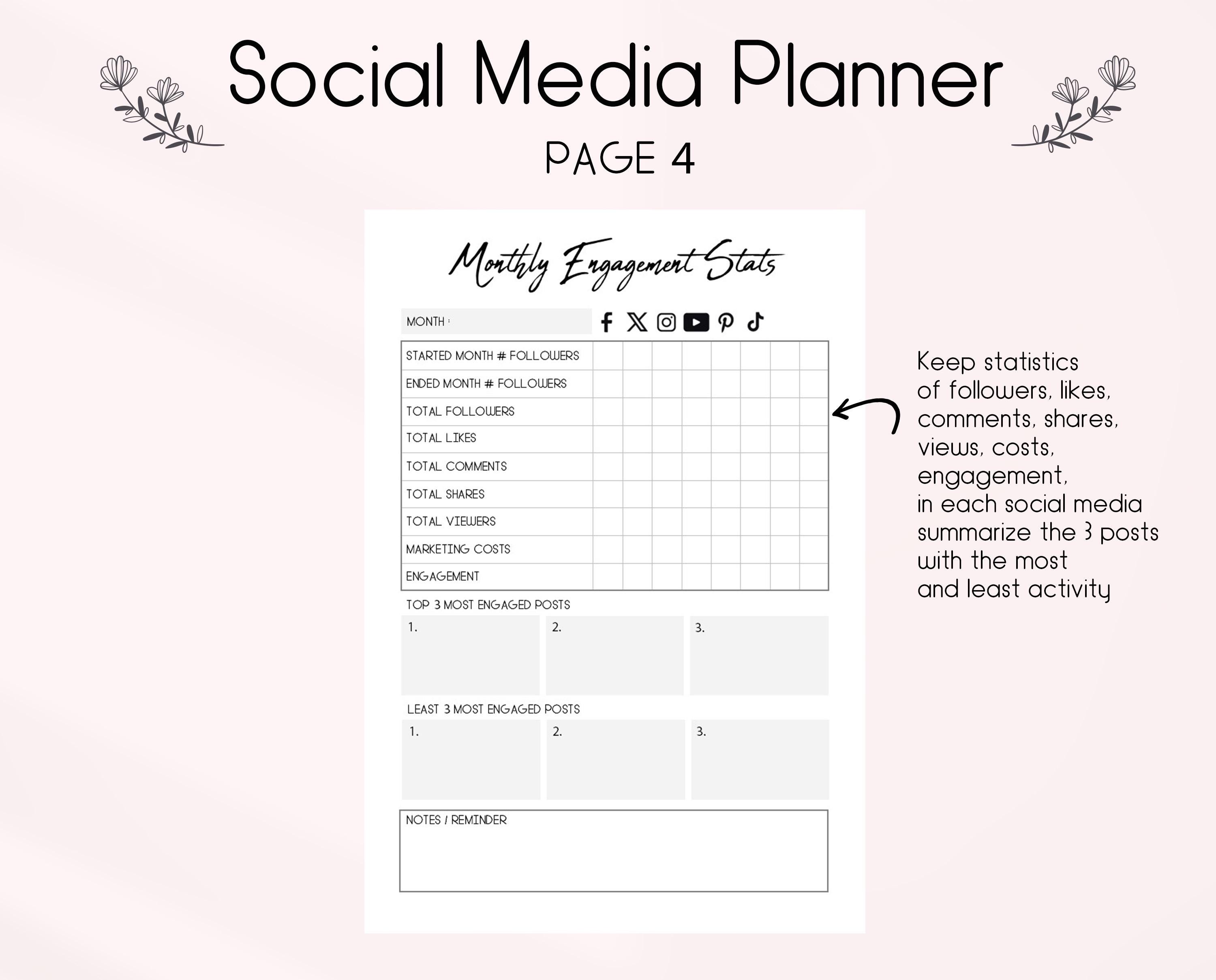 Social Media Post Planner Template Printable, Post Tracker, Content ...